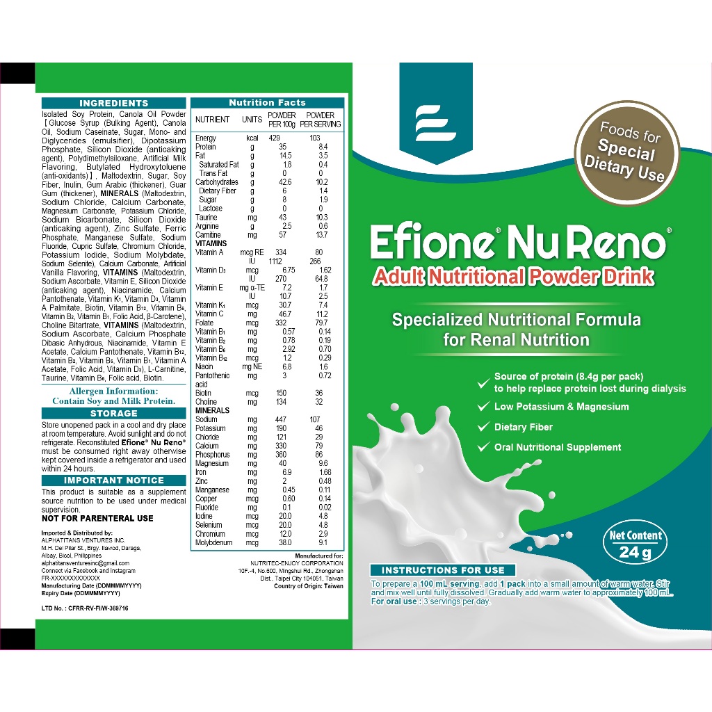Efione Nu Reno (Renal Formula) - Box of 30 sachets | Shopee Philippines