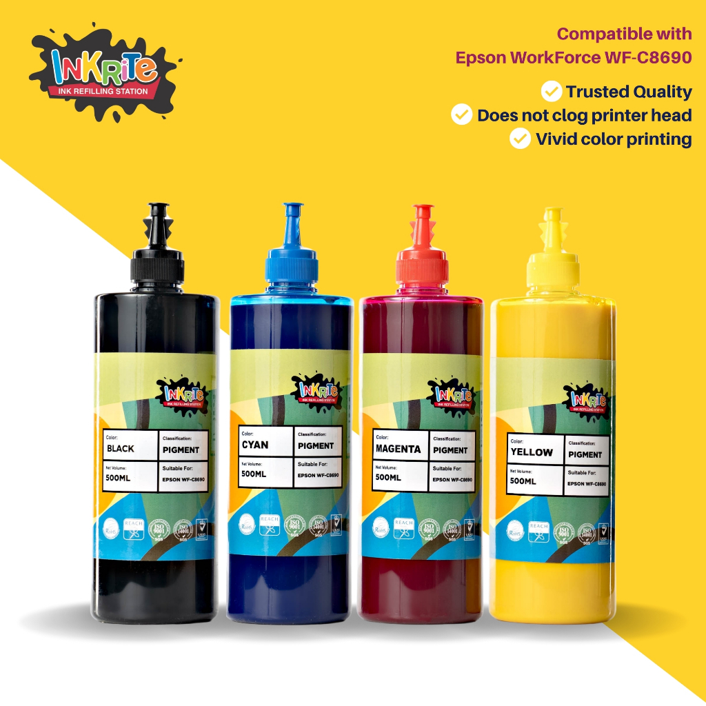 Inkrite Pigment Ink for Epson WorkForce WF-C8690, 500 ml | Shopee ...