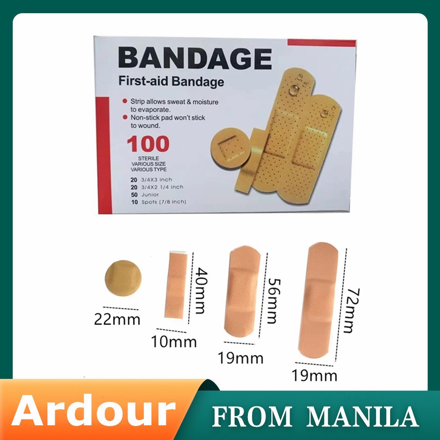 100pcs Wound Patches Band Aid 4 Sizes PE Waterproof Plaster Bandage ...