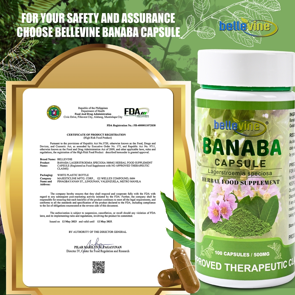 BELLEVINE BANABA HERBAL CAPSULE 500mg 100pcs | Shopee Philippines