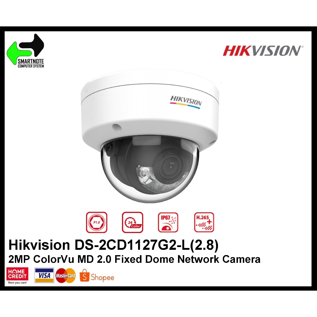Hikvision DS-2CD1127G2-L(2.8) 2MP ColorVu MD 2.0 Fixed Dome Network Camera POE IP | Shopee ...
