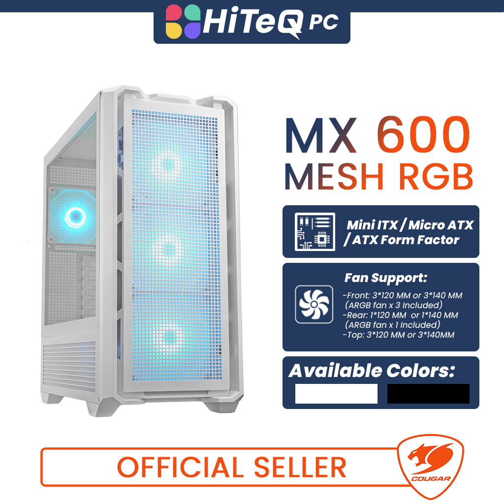 HiteqPC | COUGAR MX600 RGB MESH FULL-TOWER GAMING CASE W/ TG SIDE/4*ARGB FAN (E-ATX) | Shopee ...