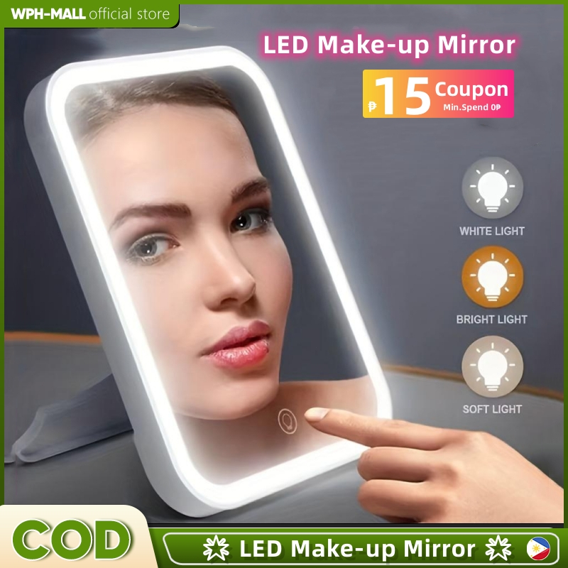 LED Makeup Mirror Rechargeable Touch Screen Portable Standing Vanity ...