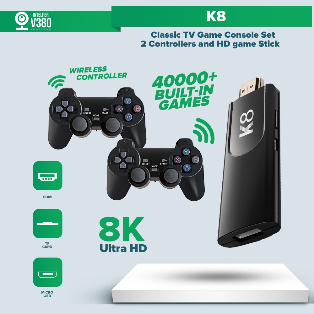 Intelper K8 Game Console Set 2 Controllers & Game Stick 4K HD Built-In 64G 40000+ PS1 PSP 3D ...
