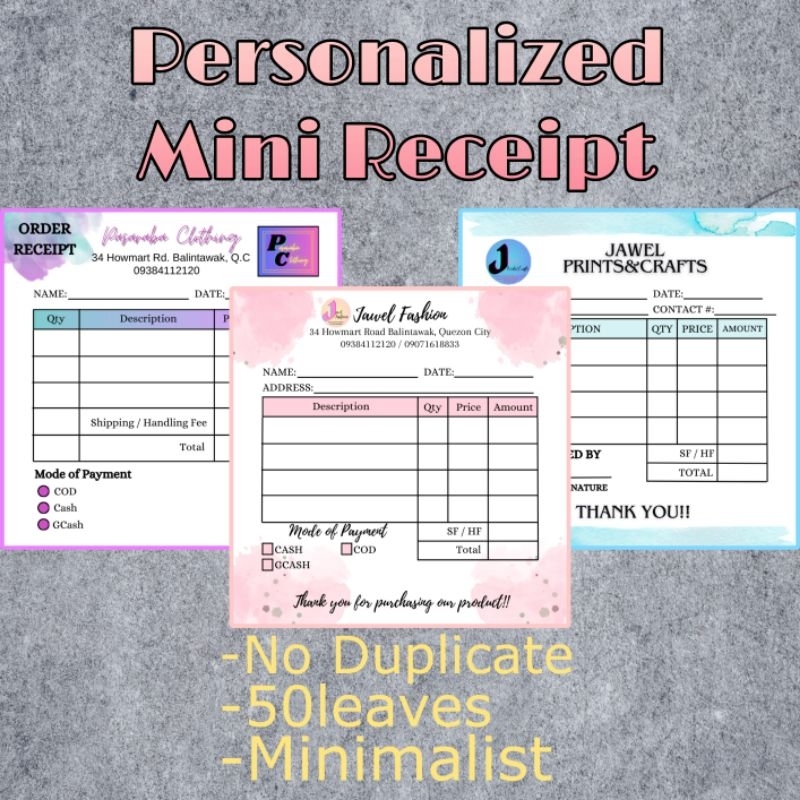 Personalized Mini Acknowledgement Receipt (3x3inches) FREE LAYOUT ...