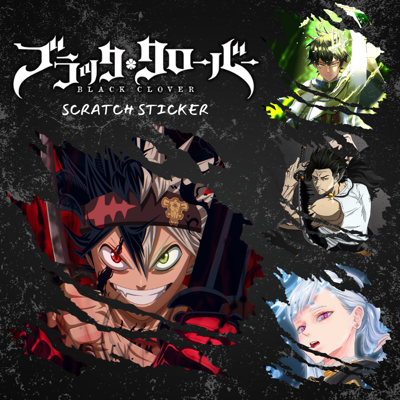 Black Clover Scratch Sticker Anime Vinyl Waterproof for tumbler, laptop ...