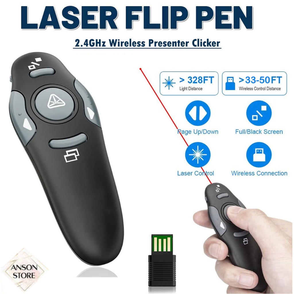 USB 2.4GHz Wireless PPT PowerPoint Presenter Pointer Clicker Laser ...