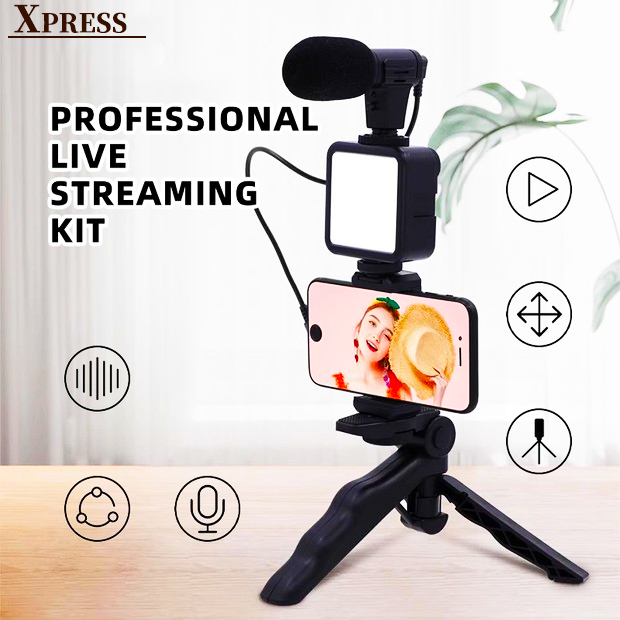 Vlogging Kit With Light+Microphone+Tripod+Shutter Smartphone Camera ...