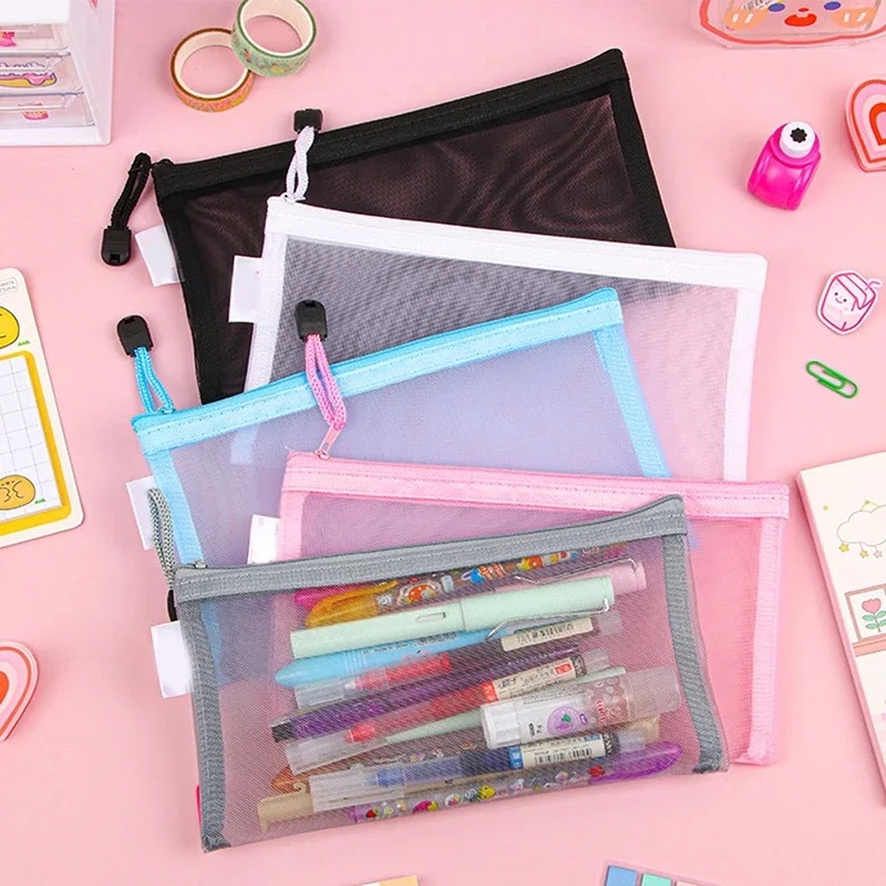 Stationary Mesh Pen Bag Nylon Pencil Bag Pencil Case Mesh Pen Case ...