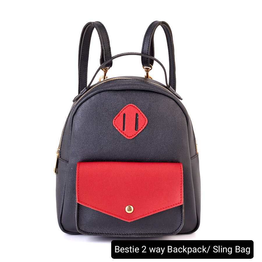 Bestie Natasha Ladies Mini Black and Red two way back pack / Sling Bag ...