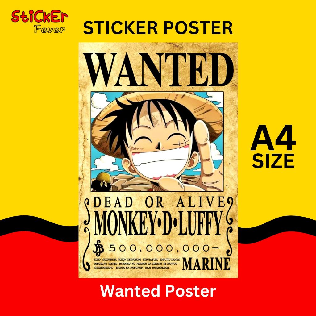 Sticker Fever ( BIG ) Anime One Piece Straw Hat Pirates Wanted Poster ...