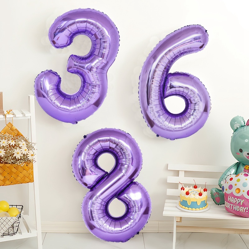 32 inch Purple Digital Balloon Purple 0-9 Number Birthday Balloons ...