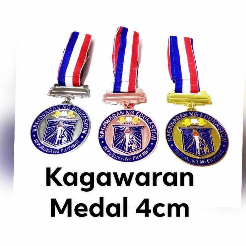 40PIECES 4cm. Kagawaran Medals with Blue, Red & White Lace Gold Silver ...