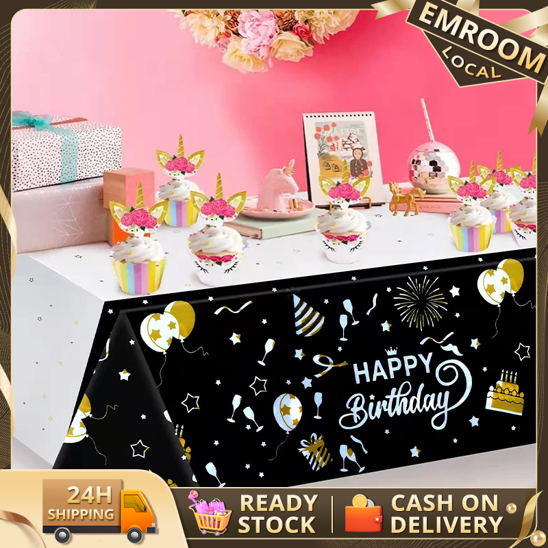 Happy Birthday Tablecloth，Premium Happy Birthday Decorations Black and ...