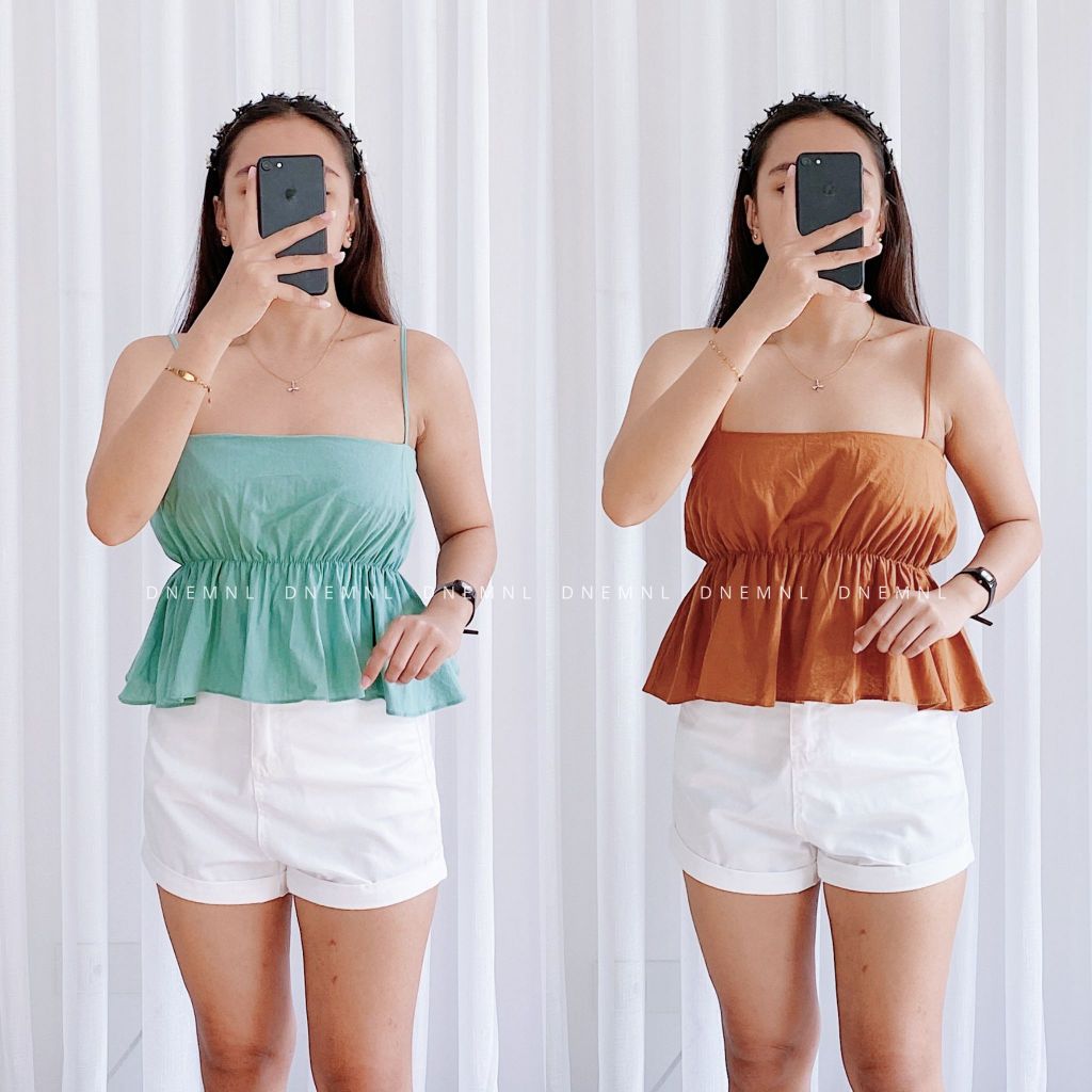 DNEMNLPH Bridget String Peplum Crop Top (Trendy Korean Inspired Fashion ...