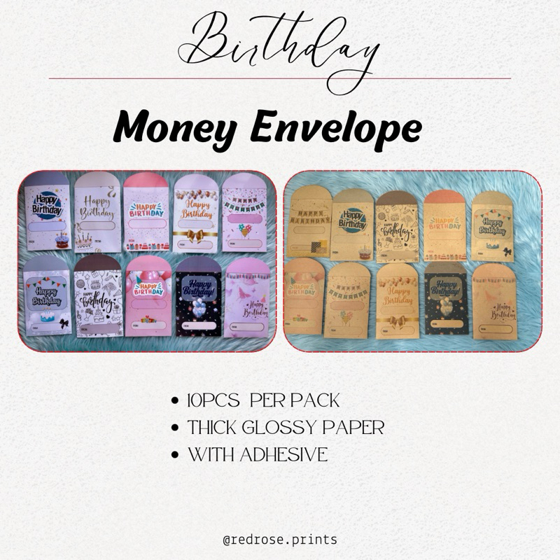 10 PCS BIRTHDAY MONEY ENVELOPE - One fold - GLOSSY AND KRAFT AVAILABLE ...