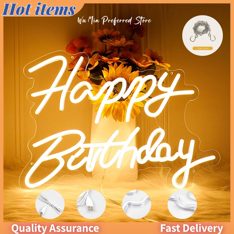 Led Happy Birthday Neon Sign for Party Decor Led Neon Light USB Powered ...
