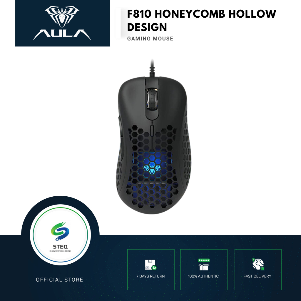 Steq AULA F810 RGB Lightweight Honeycomb Shell Wired Gaming Mouse ...