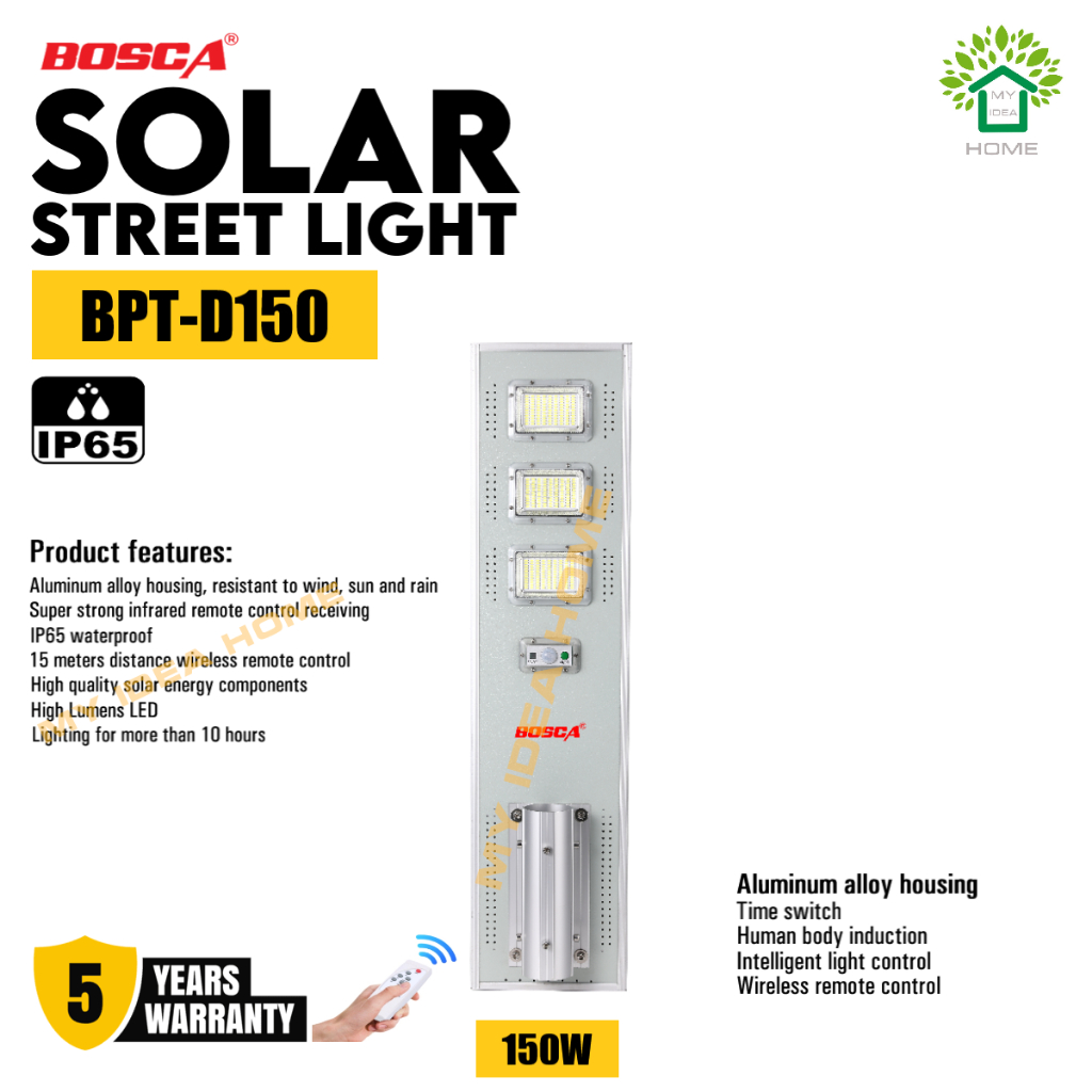BOSCA Solar Street Light 150W Aluminum Alloy Integrated Super Bright ...