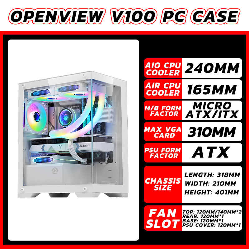 INPLAY Pc Case Gaming Computer Case with Fan White Glass Seaview Palace ...