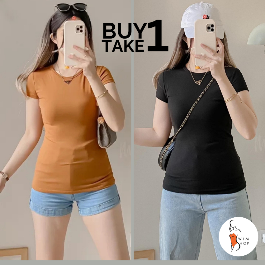 SS BUY 1 TAKE 1 Double Lining Tops Boatneck Basic Length Plain T-Shirt ...