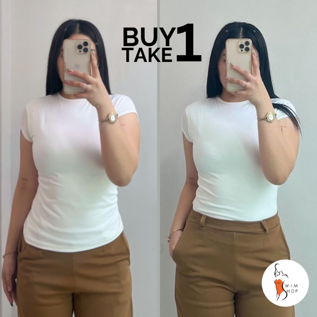 SS BUY 1 TAKE 1 Double Lining Tops Boatneck Basic Length Plain T-Shirt ...