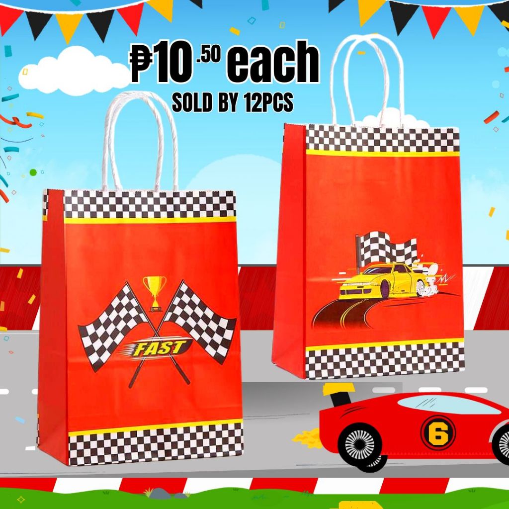 FP1929 (12PCS) HANDLE Race Car Racing Party Gift Paper Loot Bag Party ...
