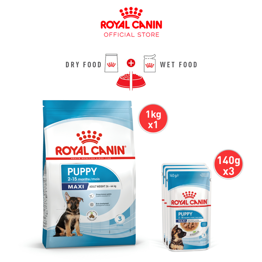Royal Canin Maxi Puppy (1kg) Dry + (140g x 3 pouches) Wet Dog Food ...