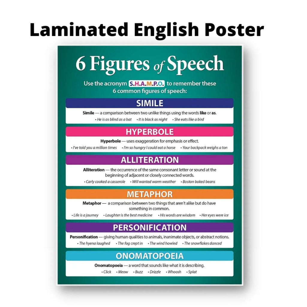 8 Figures of Speech, Parts of Speech, Laminated Charts for Kids and ...