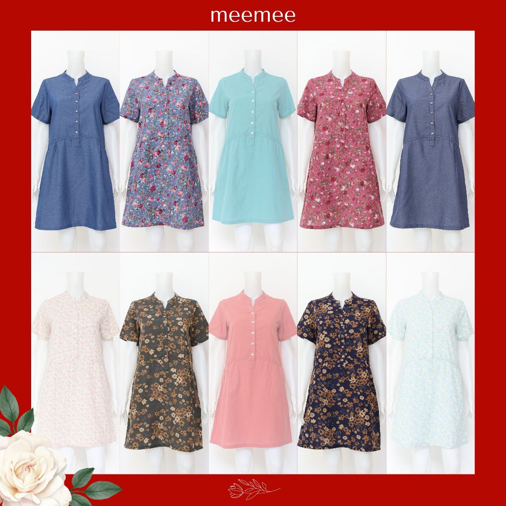 Meemee Ladies Cotton/Linen Dress with Chinese Collar and Front Piping ...