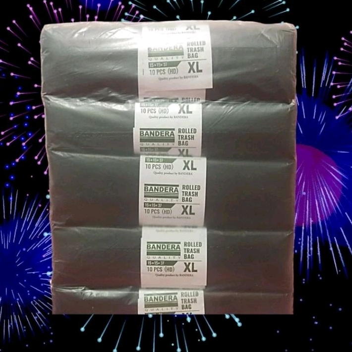 TRASH BAG XL 15x15x37 inches (100pcs) (10 pcs per roll) (10 rolls per ...
