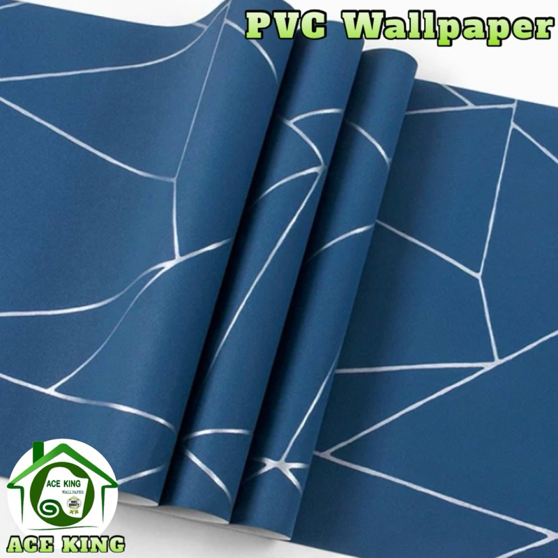 ACE KING A16 Blue Geometric PVC Matted Wallpaper 10meters x 45cm ...