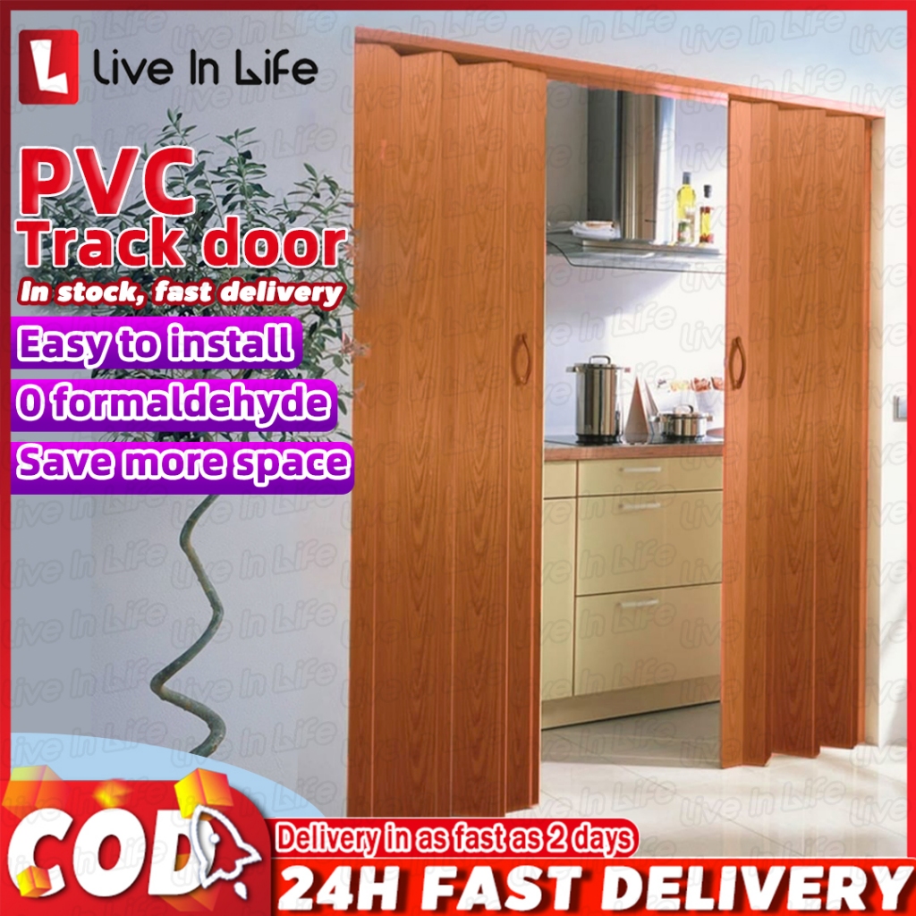PVC folding door Sliding Door indoor household partition track door ...