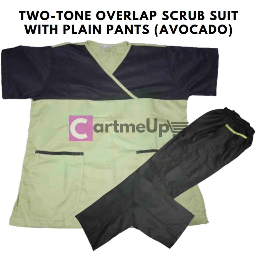 Two-Tone Overlap Scrub Suit with Cargo Pants (Avocado) | Shopee Philippines