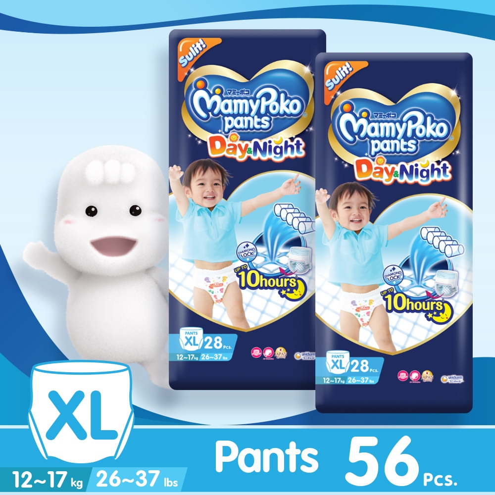 MAMYPOKO Day and Night Baby Disposable Diaper Pants Unisex XL 28 pcs x ...