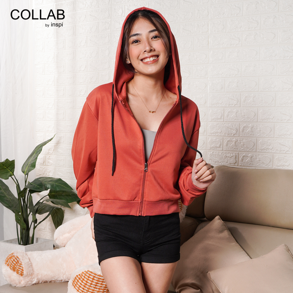COLLAB By Inspi Chic Plain Crop Top Hoodie Jacket For Women w/ Full ...