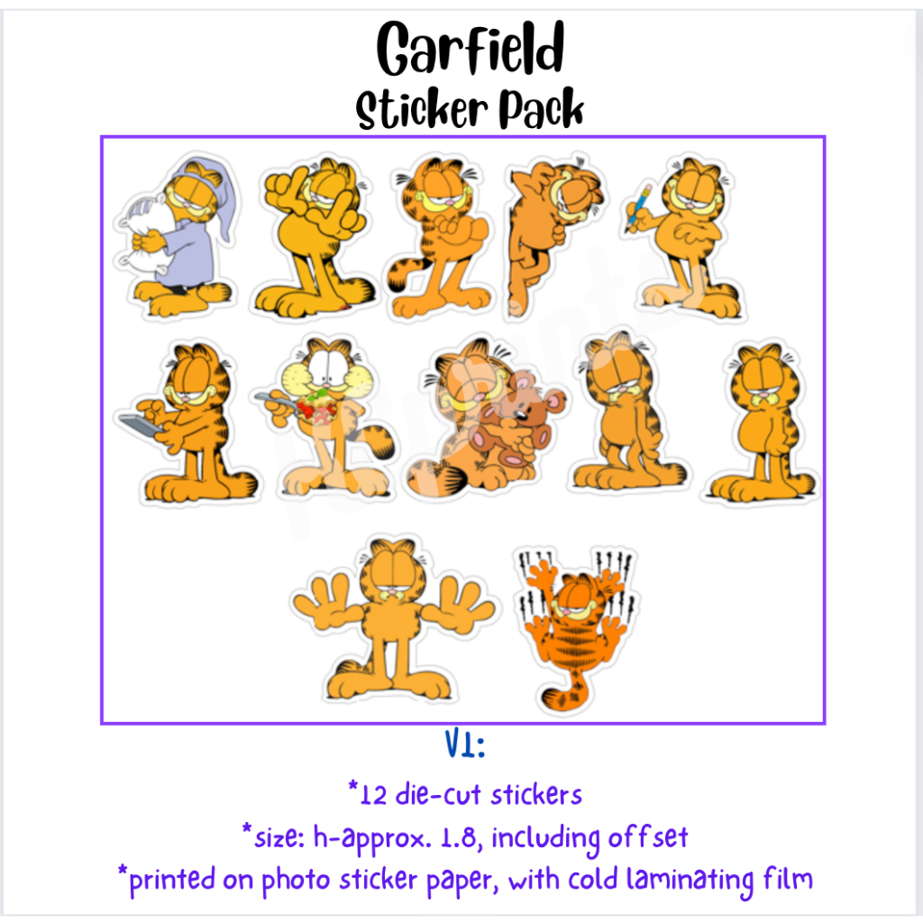 Garfield Sticker Pack Fanmade Cute Deco Aesthetic Cartoon Cat | Shopee ...