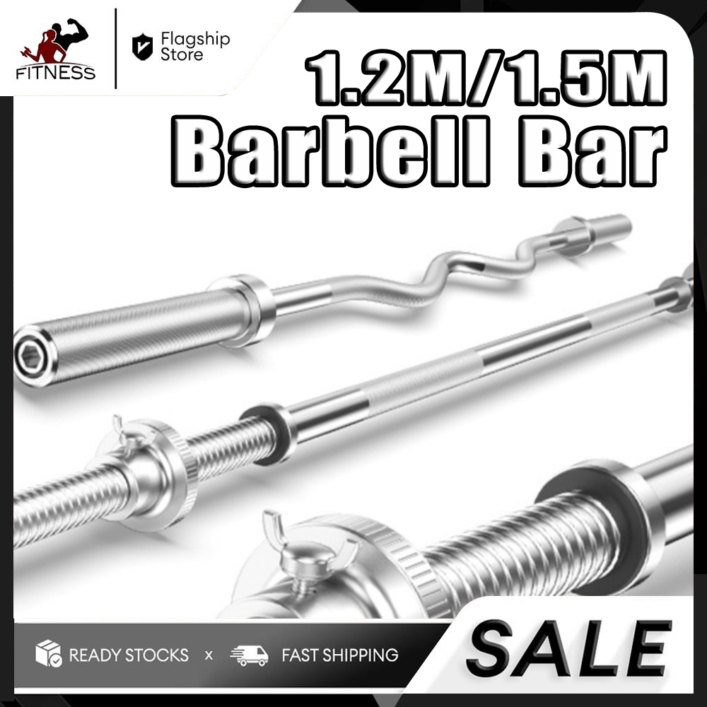 120CM / 150CM (4 FT / 5 FT) Standard Long Barbell Bar with 2 Spin Lock ...
