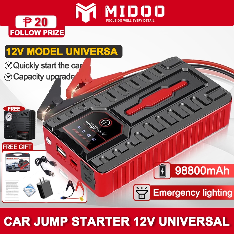MIDOO 99800mAh Portable Car Jump Starter Pack Booster Charger Battery Power Bank with Air Pump ...