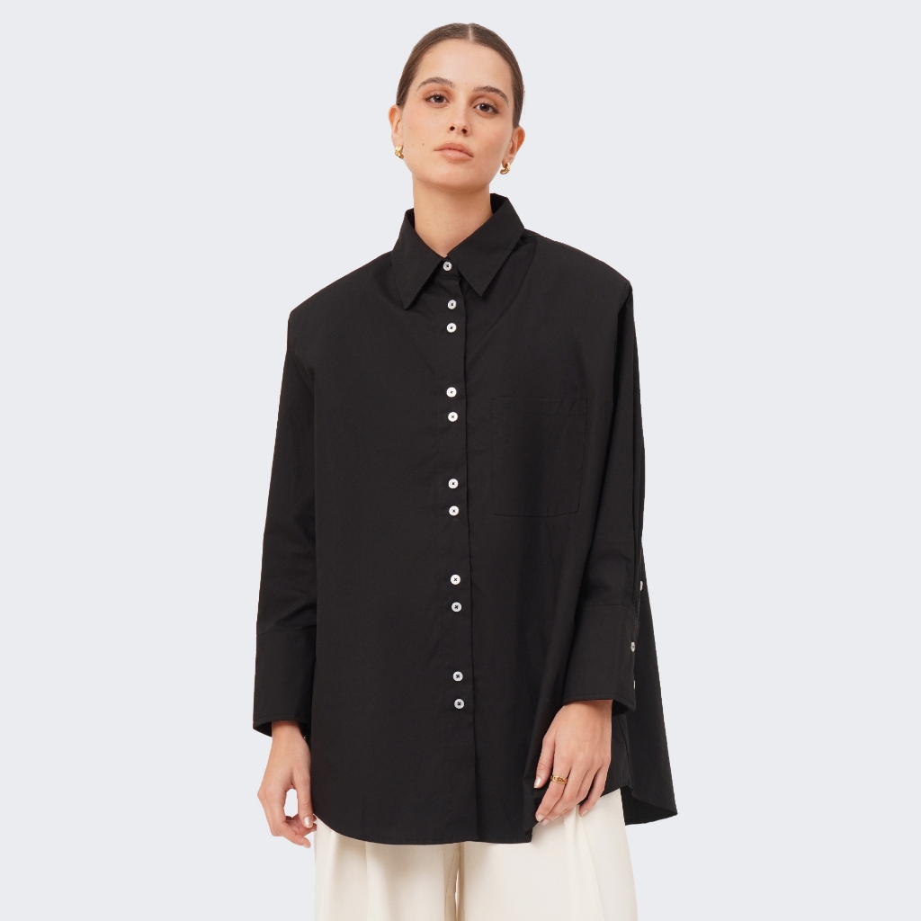 BOCU Women’s Multiple Buttons Long Sleeves Shirt with Shoulder Pads ...
