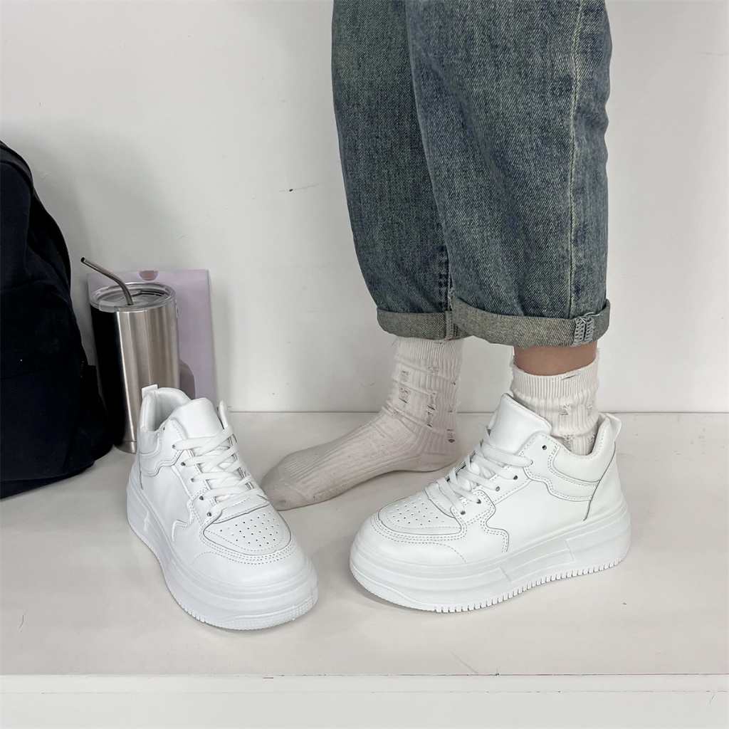New Korea Fashion White High Cut Sneakers Casual Platform Pure White ...