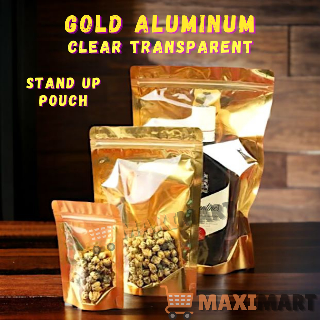 PAYDAY SALE 50/100pcs GOLD Transparent Stand Up Pouch with Zip Lock ...
