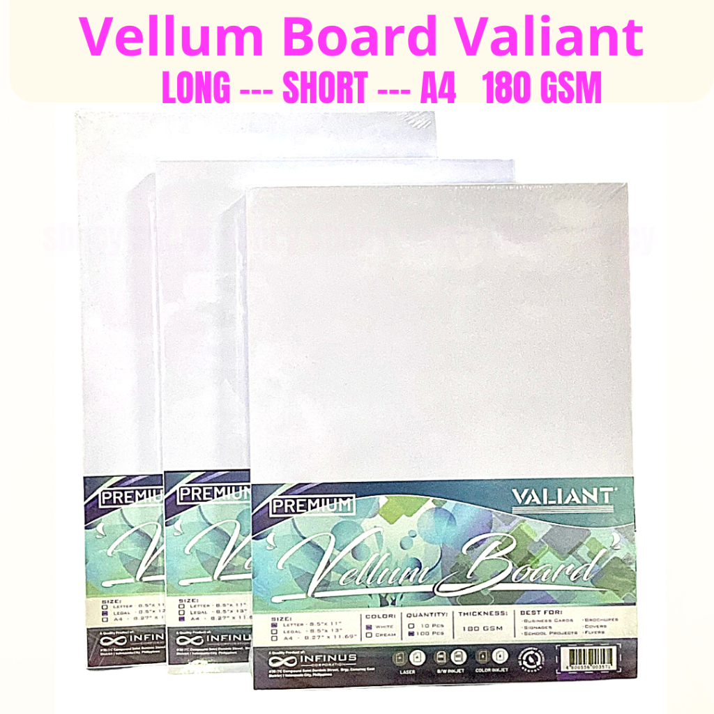 Valiant Vellum Board White 180 gsm (100’s per pack) | Shopee Philippines