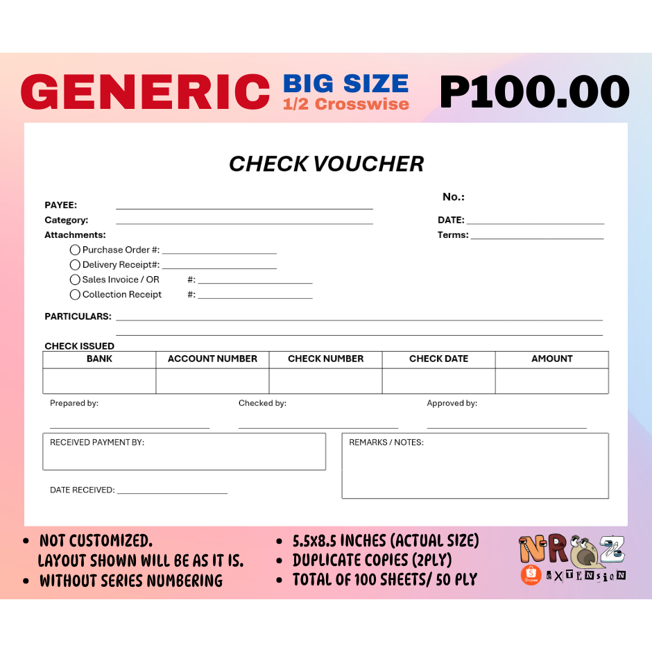 CHECK VOUCHER Carbonized GENERIC ONLY | Shopee Philippines