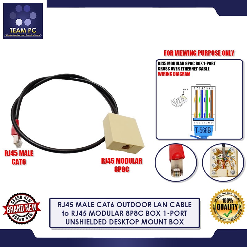 TEAM PC RJ45 MALE CAT6 OUTDOOR LAN CABLE to RJ45 MODULAR 8P8C BOX 1 ...
