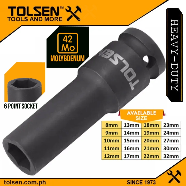 Tolsen Industrial 1/2” Deep Impact Socket Black Finish (8mm - 32mm ...
