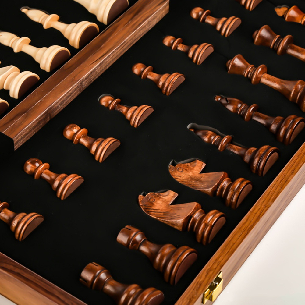 Luxury Magnetic Chess Set Traditional Wooden Folding Puzzle Chess board ...