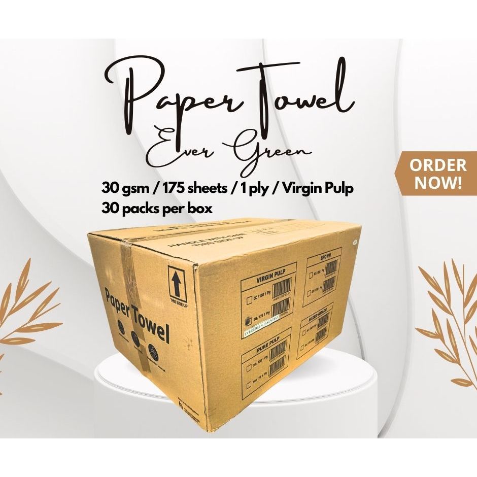 [1 Box - 30 packs] Evergreen Interfolded Paper Towel Virgin Pulp 30 gsm ...