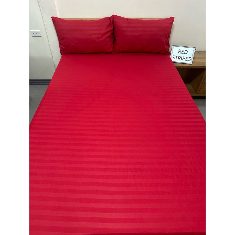 Red Plain Stripes 3in1 Full Garter Bedsheet Premium Canadian Cotton ...