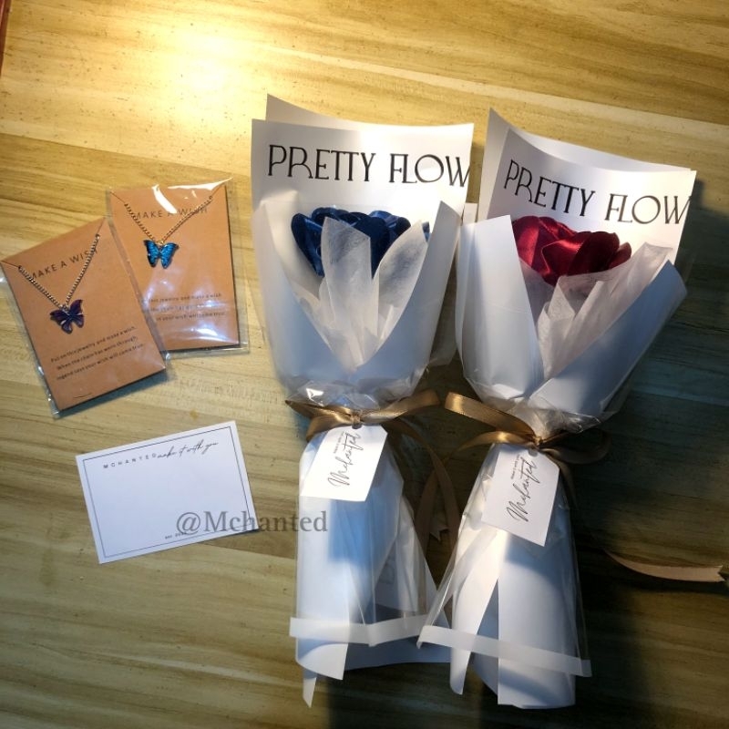 Mchanted Single Satin Rose Bouquet with Butterfly Necklace | Shopee ...